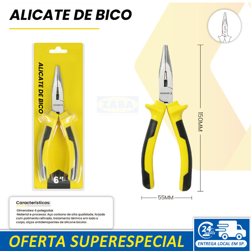 Alicate De Bico Fino Longo Meia Cana 6 Polegadas 165mm Cabo Emborrachado Ergonômica Multiuso ...