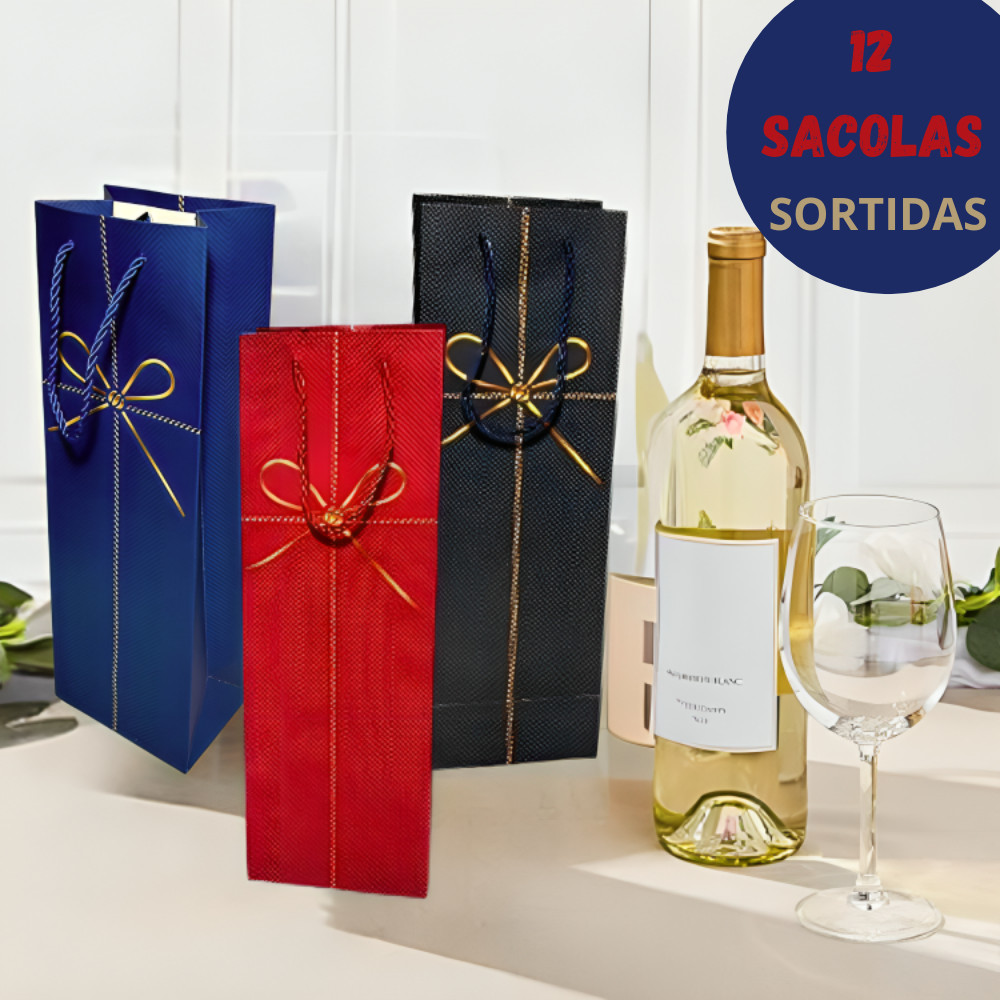 Kit 12 Sacola De Papel Embalagem Para Vinho Champanhe Garrafas Presente ...