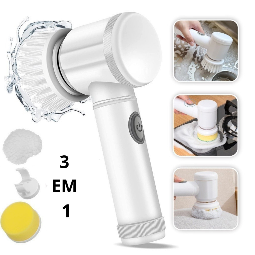 Escova Elétrica de Limpeza 3 em 1 Sem Fio Limpador Multiuso Prático ...