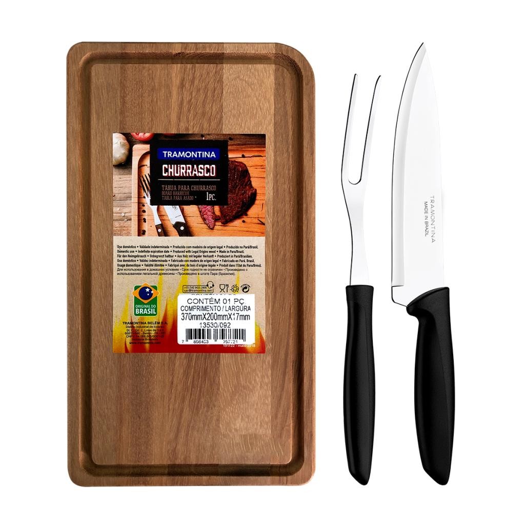 Kit Churrasco Tramontina Plenus Com Faca e Garfo Tábua de Madeira ...
