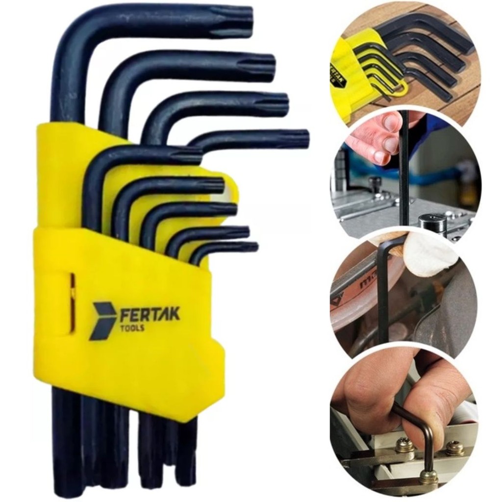 Jogo Kit Chave Torx Torque Aço Com 9 Peças Tipo L T10 A T50 Estriada ...