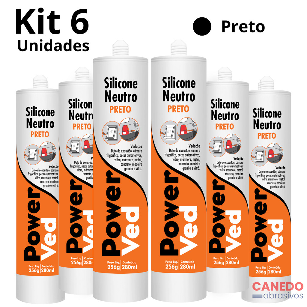 Kit 06 Silicone Neutro Preto Power Ved Cola Veda 280ml | Shopee Brasil