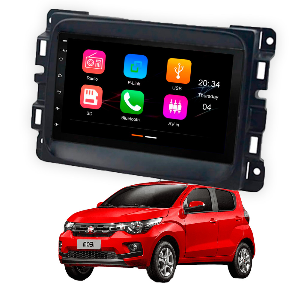 Central Multimídia 7 Polegadas MP5/BT CarPlay Android Auto + Moldura 7 Polegadas Fiat Mobi ...