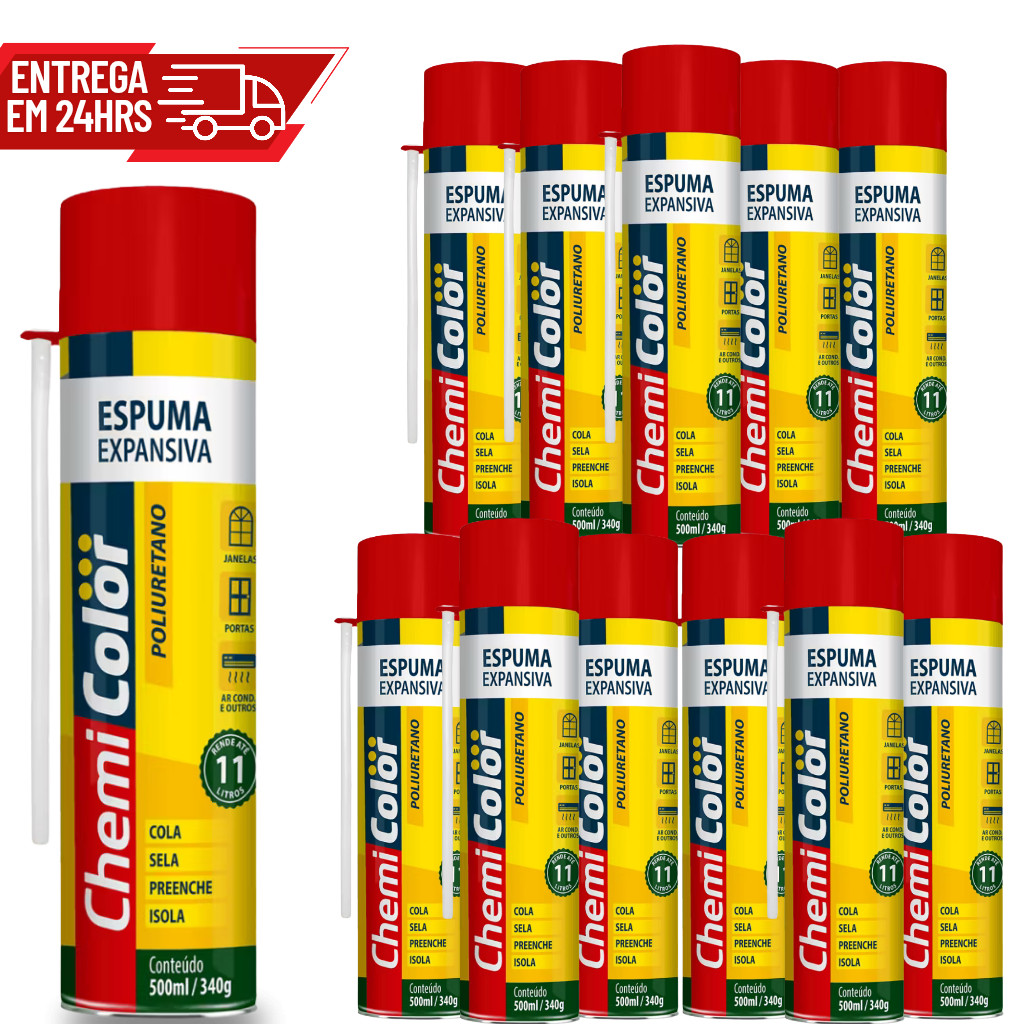 Kit 12 Espuma Expansiva Prime Chemicolor Poliuretano 500ml / 340g Uso Geral MP90 | Shopee Brasil