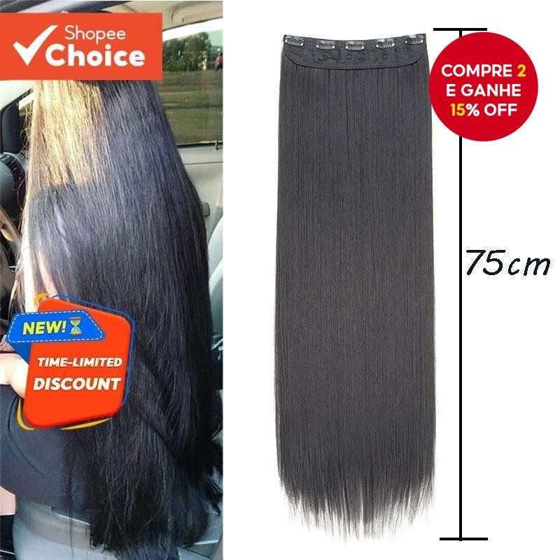 Extensões De Cabelo Ultra Retas Com Clipe-Peruca Sintética Invisível De ...