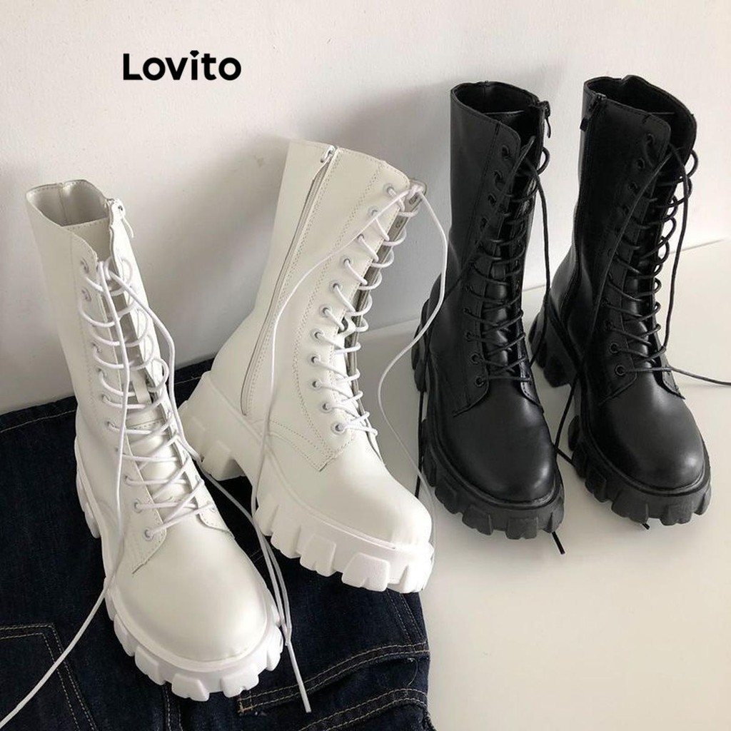 Lovito Botas de moda casuais simples com cadarço para mulheres LFA45308 ...