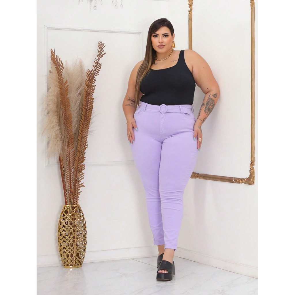 Calça Jeans Fem Plus Size Colorido Color Roxo Lilas Clarinho Mais ...