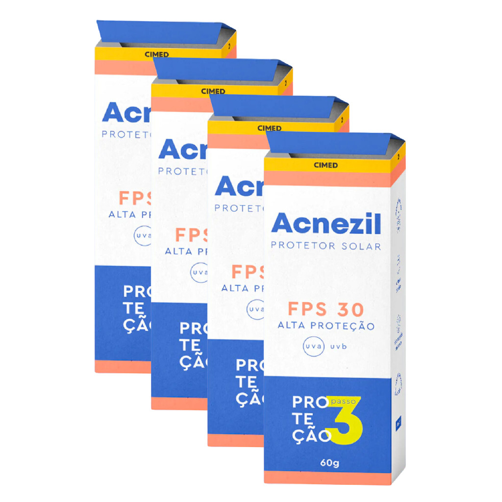 Acnezil Alta Proteção Protetor Solar FPS 30 Cimed 60g Kit Com 4 ...