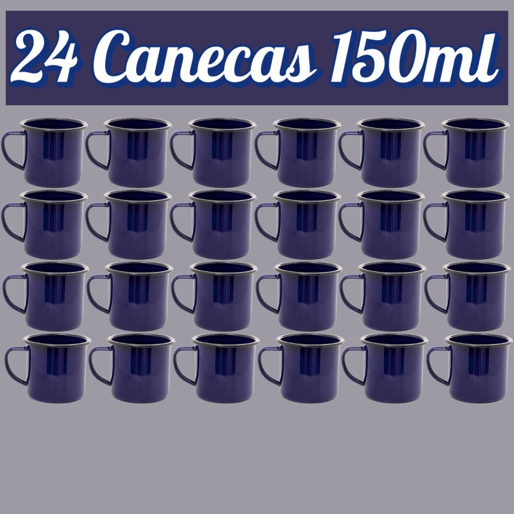 Kit 24 Canecas AZUL 150ml Esmaltadas Copo Vintage Café Chá | Shopee Brasil