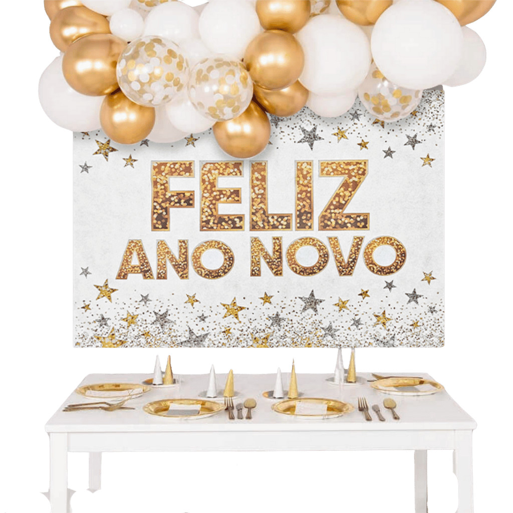 Painel TNT Réveillon Feliz Ano Novo Fundo Branco 1,40x1,03m | Shopee Brasil