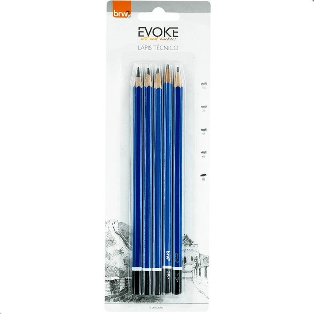 Kit 5 Lápis Preto Técnico Sextavado Evoke Hb 2b 4b 6b 8b - Brw | Shopee ...