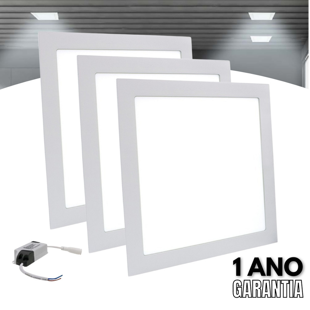 Kit 5 Painel Plafon Led 18w Quadrado Embutir Teto Gesso Forro Bivolt Branco frio 6500k 22x22 ...