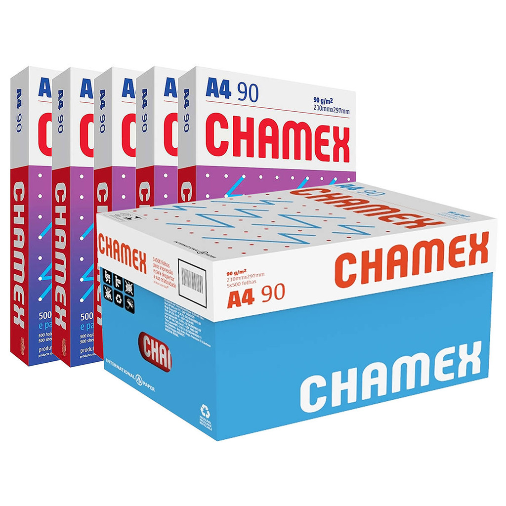 CAIXA Chamex Super A4 90g 210x297mm Branco Sulfite 5 Resmas com 500 ...