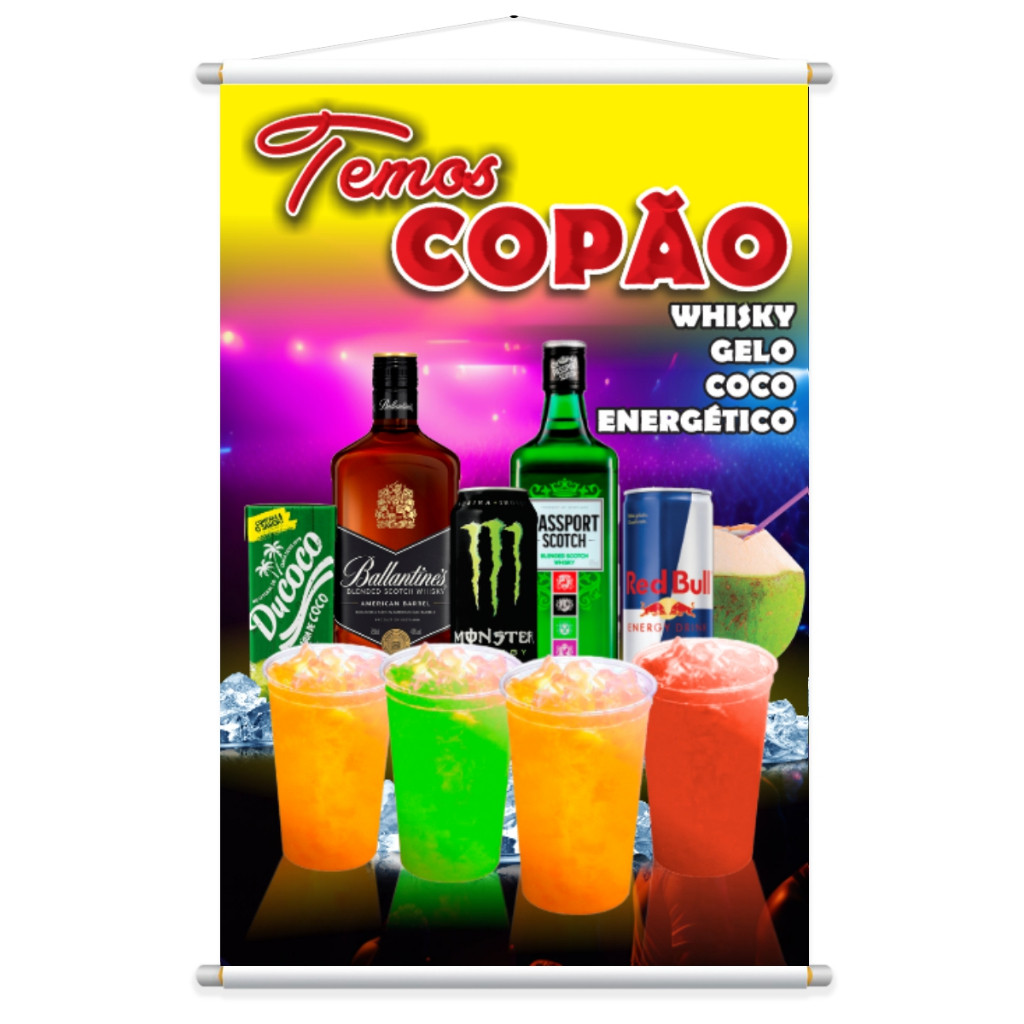 Banner Copão Drinks Whisky Energetico Agua De Coco , Adega, Bar, Restaurante, Barraca, Ambulante ...