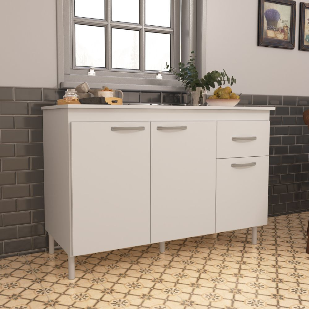 Balcão Indekes para Pia 120 cm - 3 Portas 1 Gaveta (Sem Tampo) | Shopee Brasil