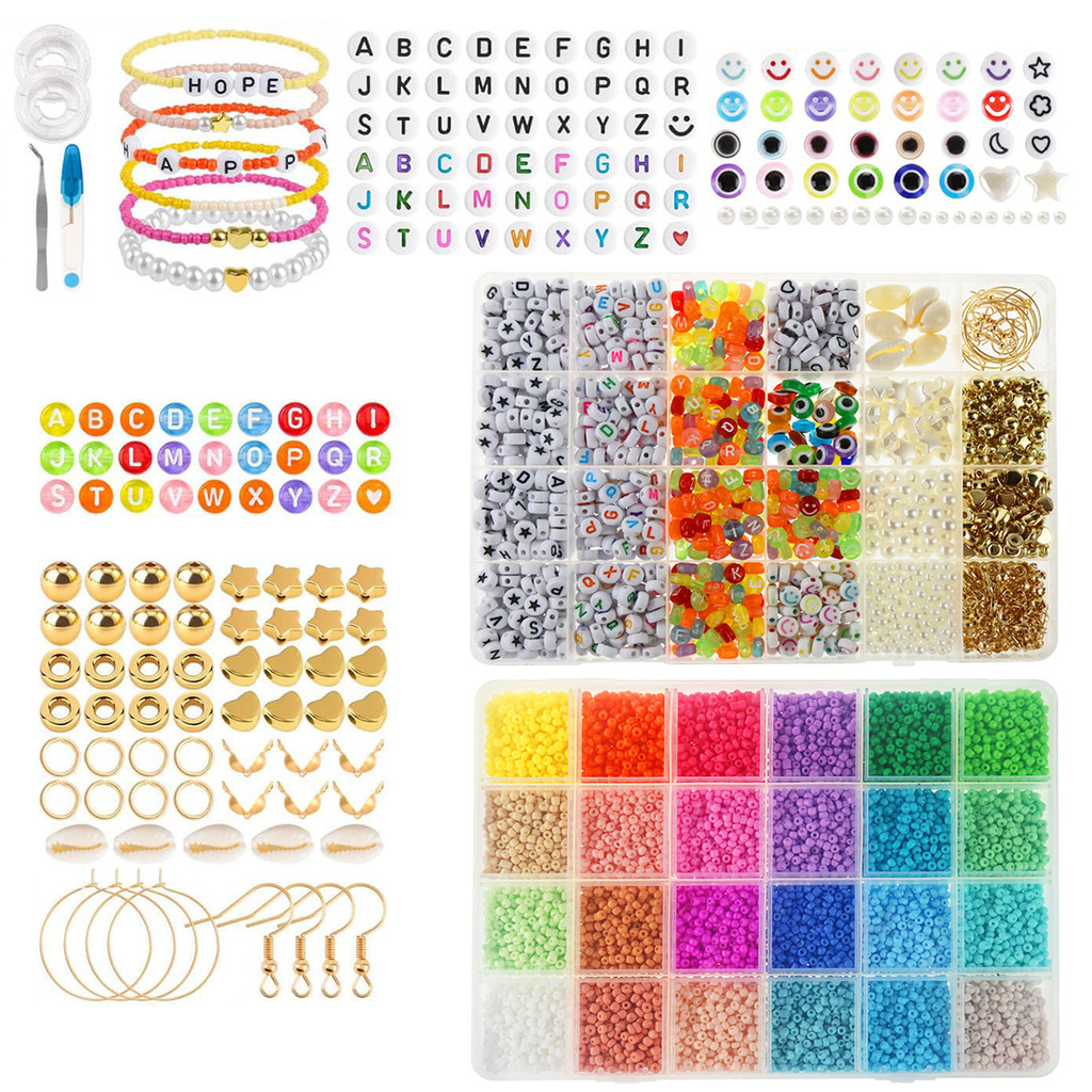 Kit Miçangas 24 Cores + Letras Alfabeto 11117 Peças, DIY Brinco Colar ...