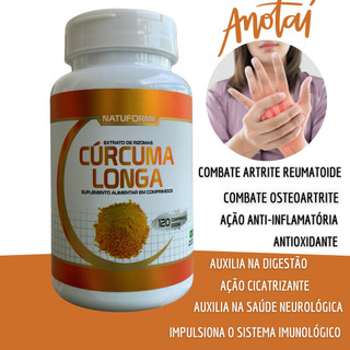 Cúrcuma Longa Pura Anti-inflamatório Natural 120 comprimidos e Colageno ...