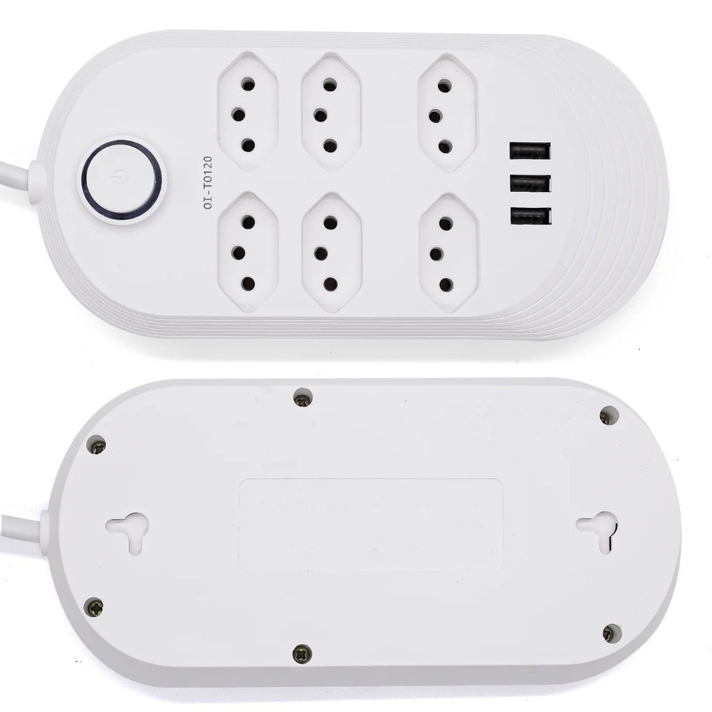 Extensão Elétrica 1,8m Com 6 Tomadas e 3 Entradas USB 10A Botão Liga e Desliga - Filtro Linha ...