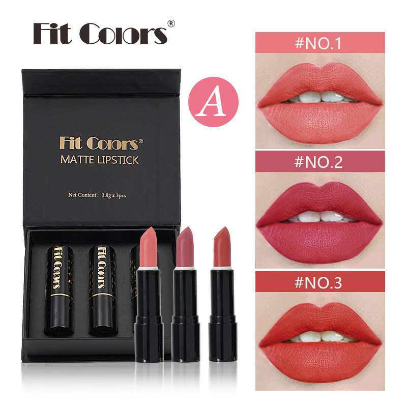 Cores de ajuste 3 Baton Matte Lipstick Caixa de presente Conjunto de ...
