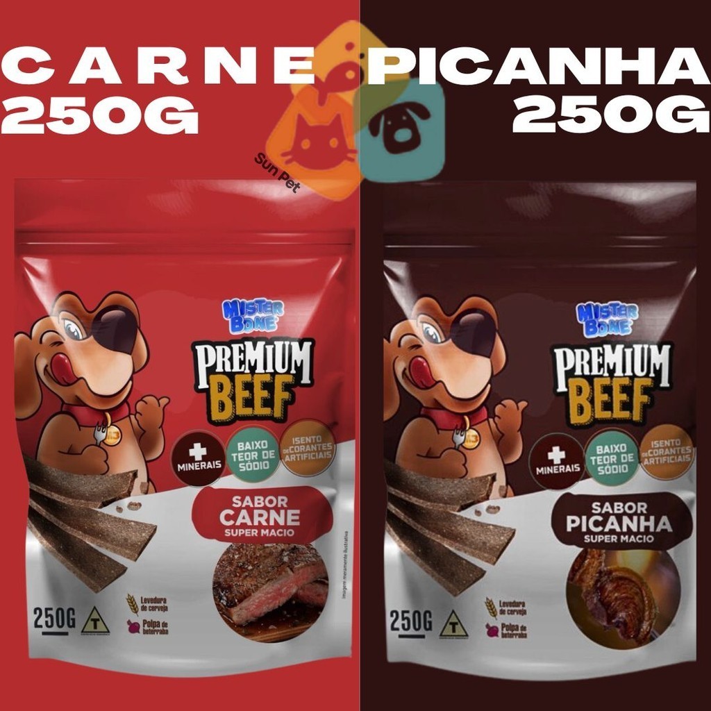 Kit Bifinho Carne e Picanha Cães Premium Beef Mister Bone 500g ( 250g ...