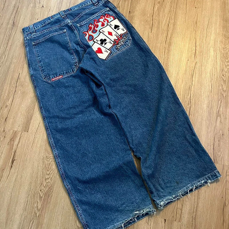 JNCO Poker Gráfico Bordado Retro Azul Jeans Homens Y2K Harajuku Punk ...