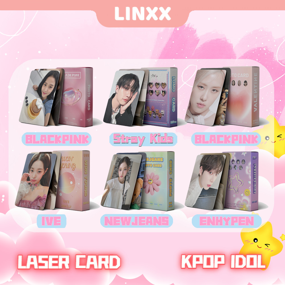 LINXX 55 Pcs BLACKPINK NEWJEANS ENHYPEN IVE Cartão Holográfico A Laser Kpop Photocards Série ...