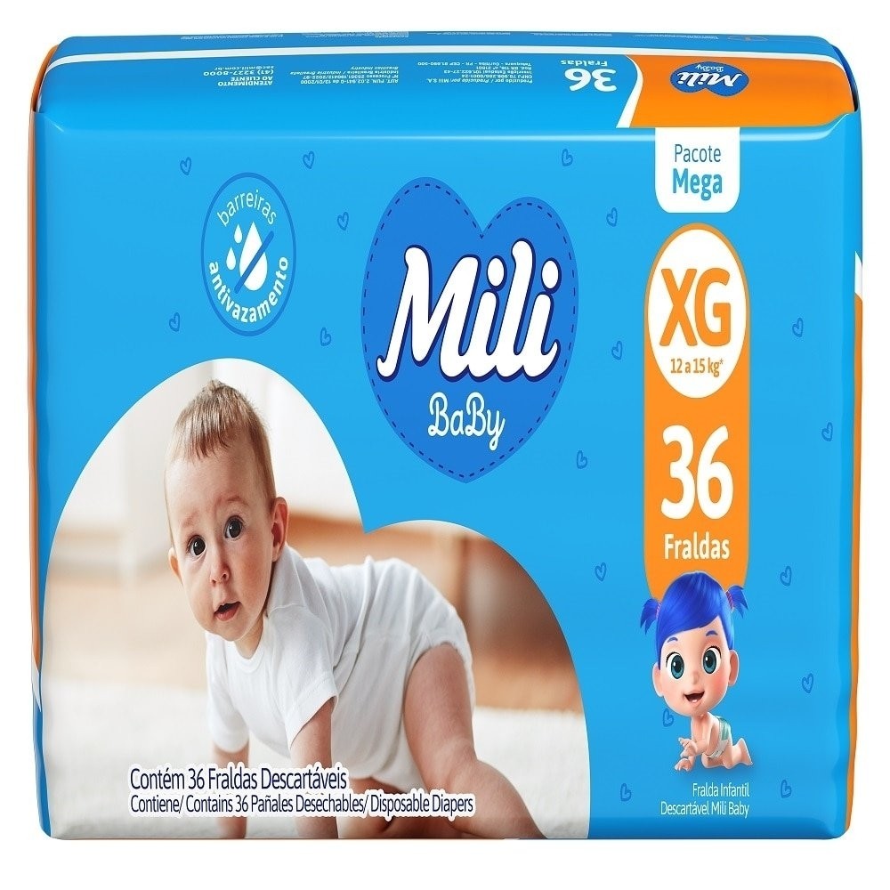 Fralda Descartavel Mili Baby Mega Tamanho XG - 6 Pacotes com 36 Fraldas ...