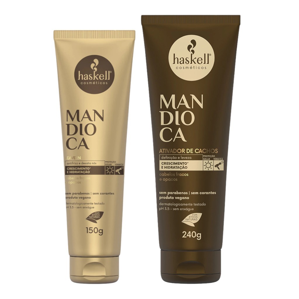 Kit Mandioca 1 Leave in 150g 1 Ativador de cachos 240g Haskell | Shopee Brasil