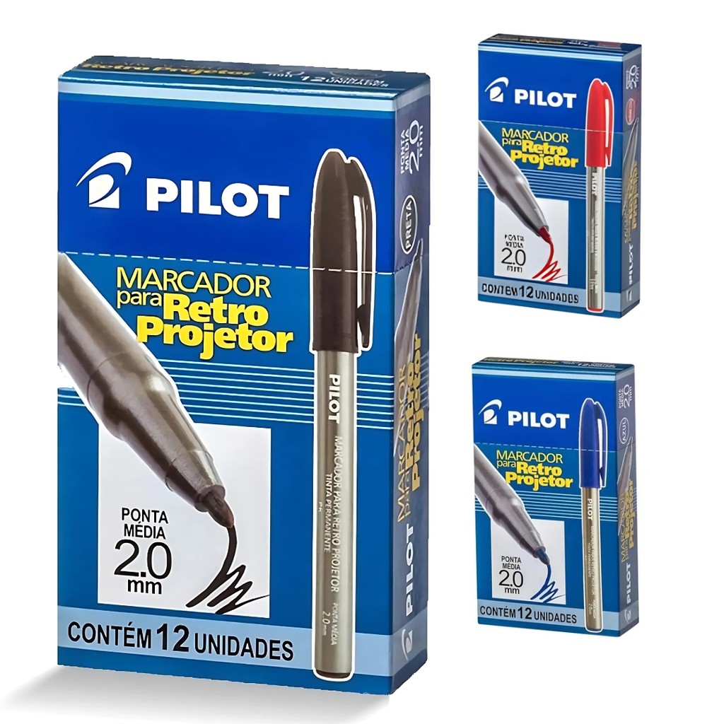 Caixa C/12 Marcadores Permanentes Pilot Ponta Média 2mm – Escolha a Cor ...