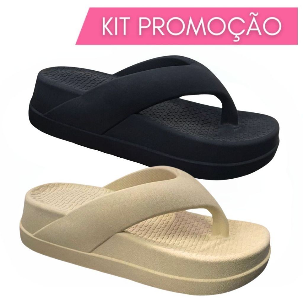 Kit 2 Pares Chinelo Flat Feminino Tamanco Nuvem Plataforma Confortável ...