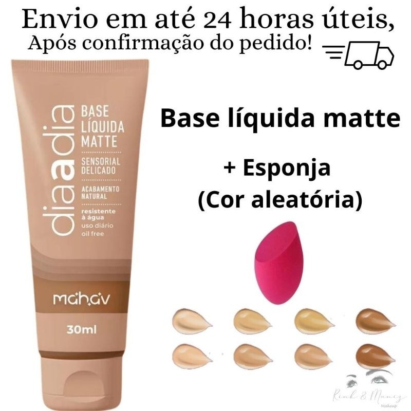 Base Líquida Matte Mahav Dia a Dia Cobertura Natural e + 1 Esponja para ...