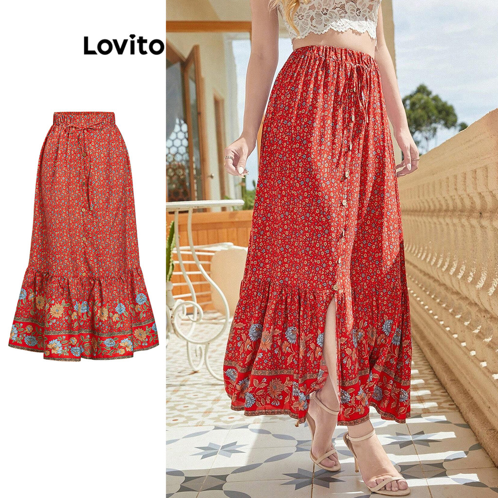 Lovito Saia Boho Ditsy com estampa floral para mulheres L95ED293 ...