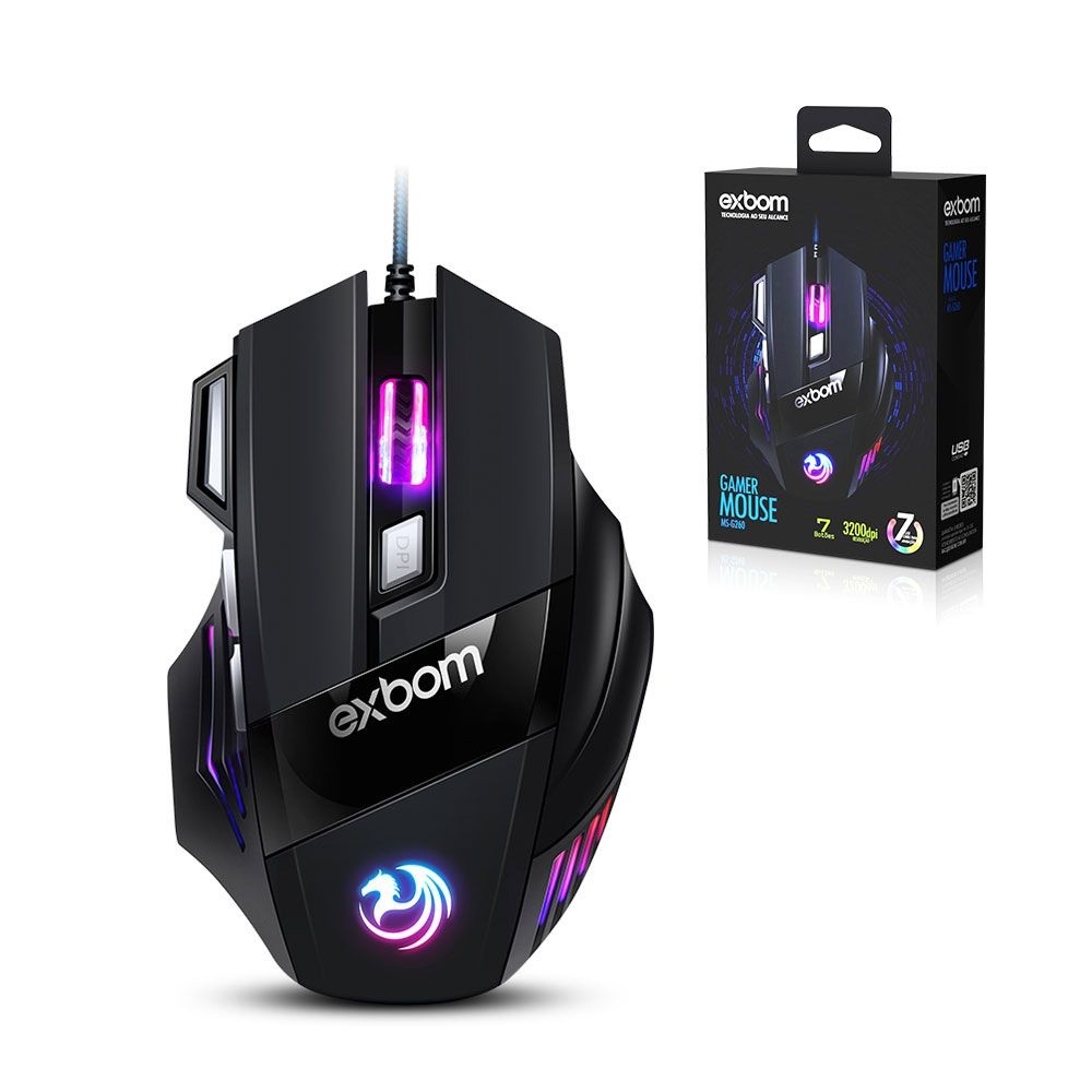 Mouse Gamer 3200 dpi Com Fio USB 7D Extreme 7 Cores MS-G260 EXBOM ...