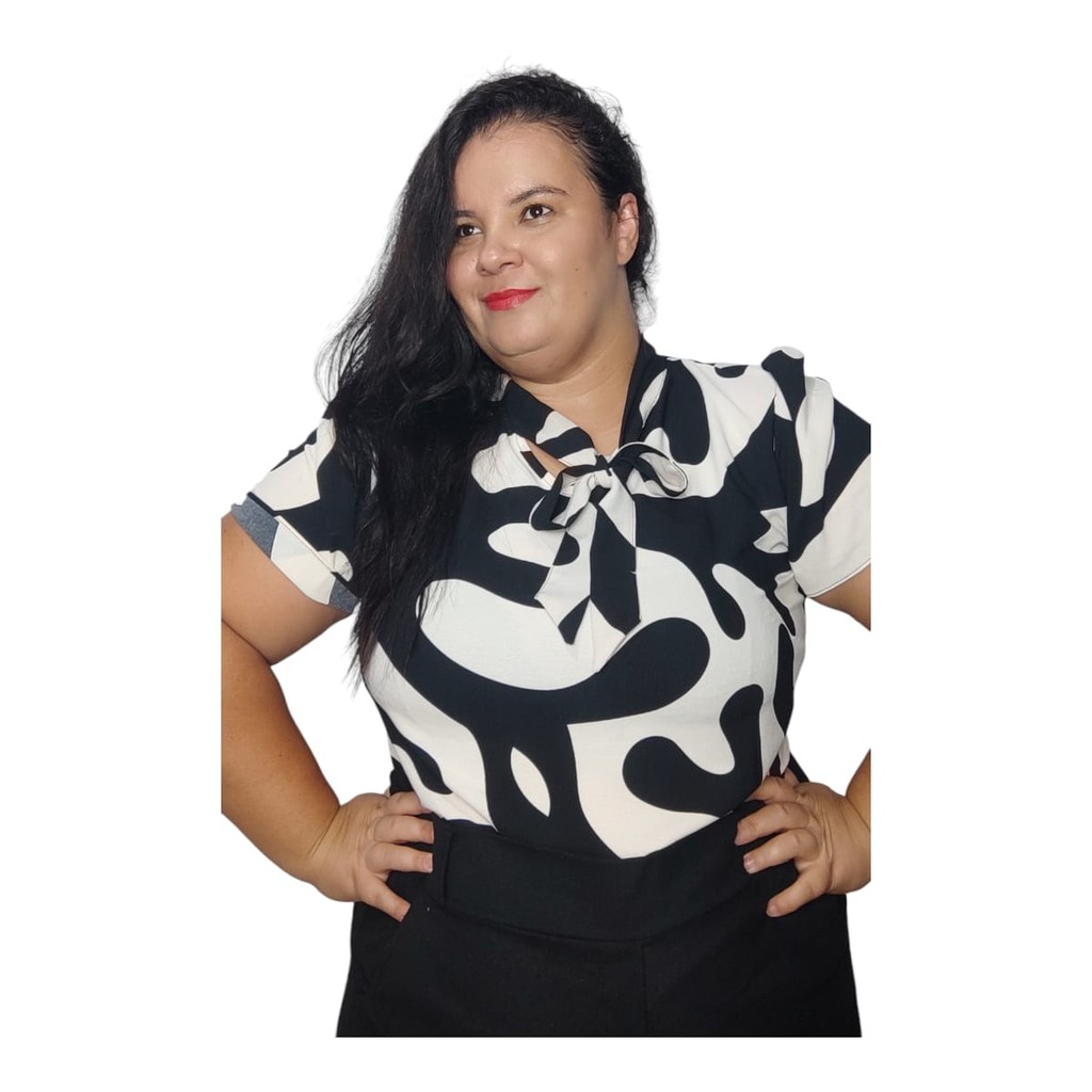 BLUSA FEMININA PLUS SIZE ESTAMPADA SOCIAL MODERNA MARCELA | Shopee Brasil