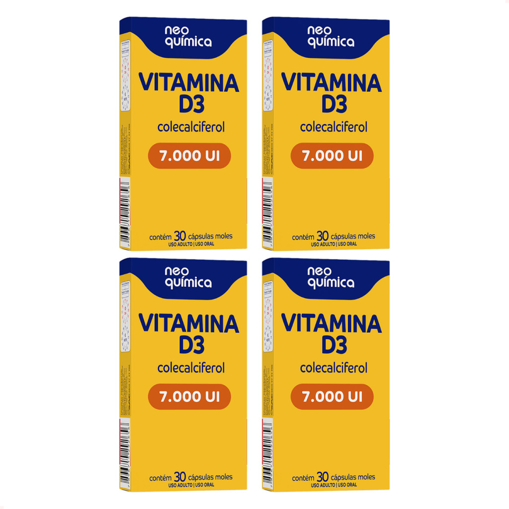 Kit 4 Vitaminas D3 7000UI 30 Cápsulas Neo Química Suplemento | Shopee ...