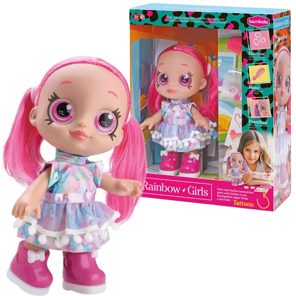 Boneca Rainbow Girls Tatoo Pink Articulada E Cabelo Rosa 760 Bambola ...