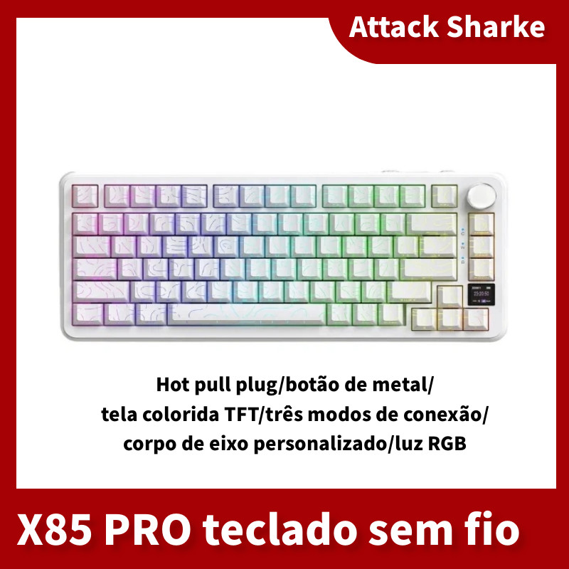 Teclado Mecânico Attack Shark X85PRO Com Botão Multifuncional , Tela Colorida Inteligente TFT ...
