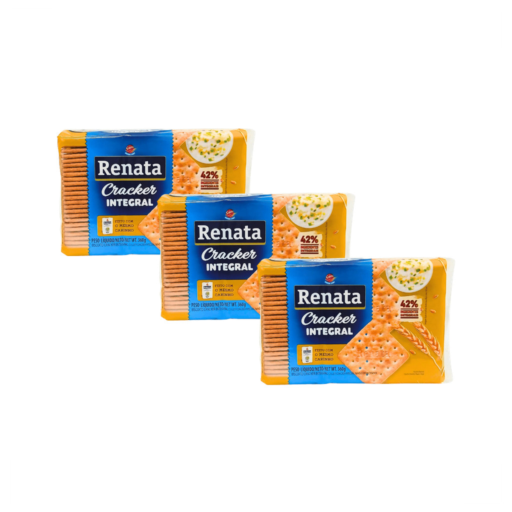 Biscoito Cracker Integral Renata 360g - Kit 3 unidades Rico em Fibras e ...