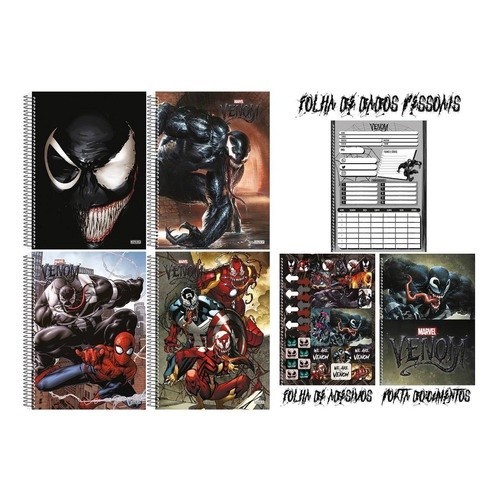 Kit 5 Cadernos Venom Espiral 80 Folhas 1 Mat - São Domingos | Shopee Brasil