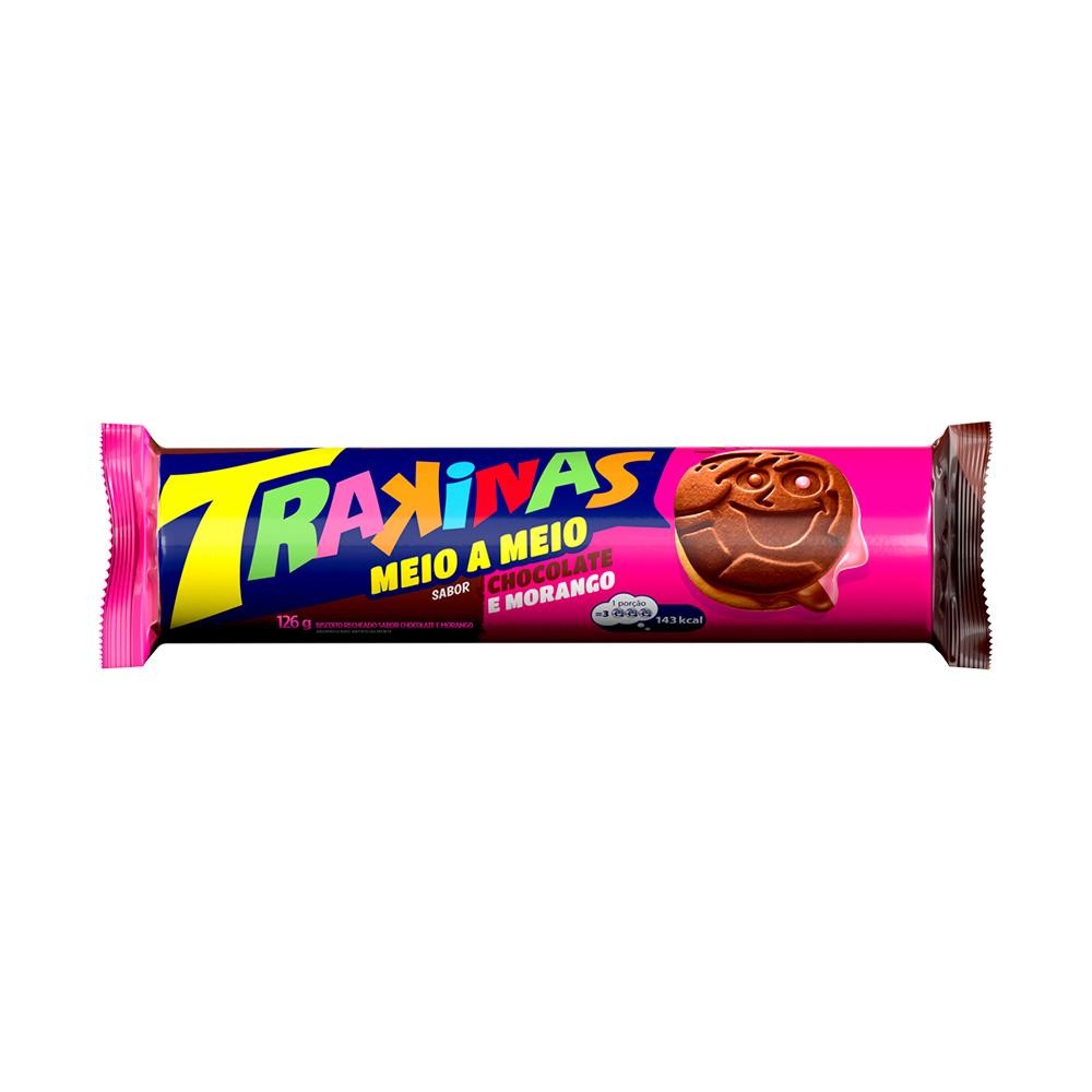 Biscoito Trakinas Meio Chocolate E Morango 126g | Shopee Brasil