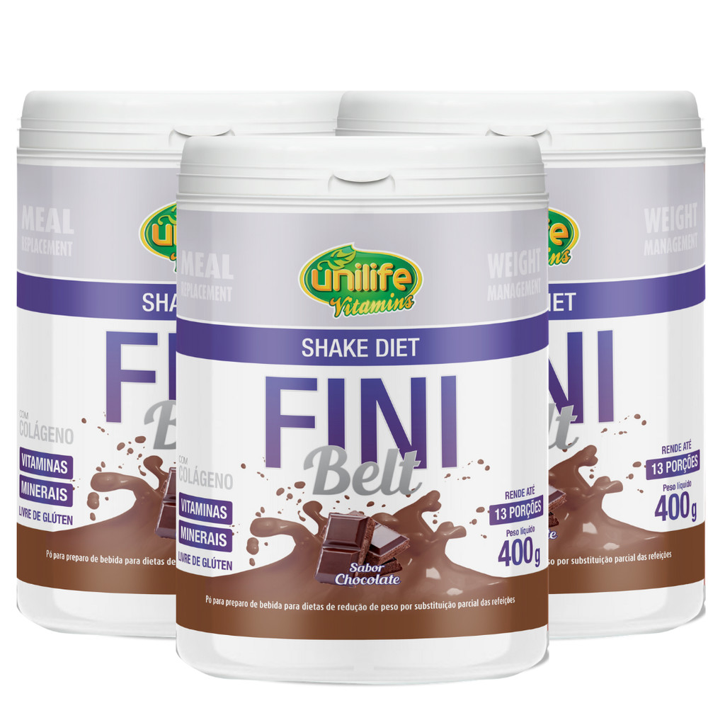 Kit 3 - Shake Diet Com Colageno Fini Belt 400g cada Pote Unilife ...