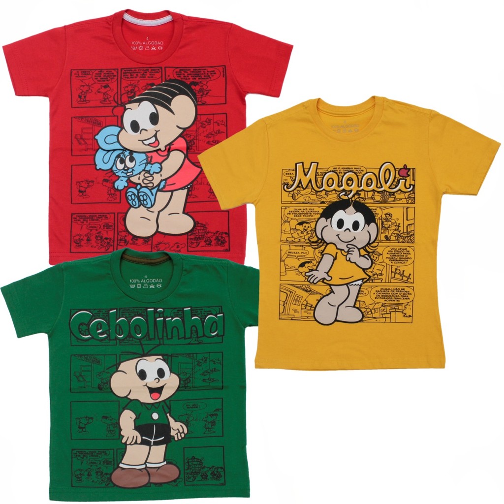 Kit Combo 3 Camisetas Personagem Infantil Turma da Monica Manga Curta ...