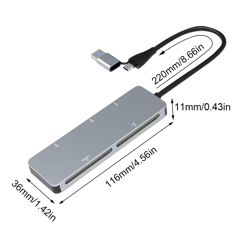 Adaptador De Cartão De Memória 5 Em 1 Durável CFast + XD + CF + SD + TF Leitor Para Windows Mac ...