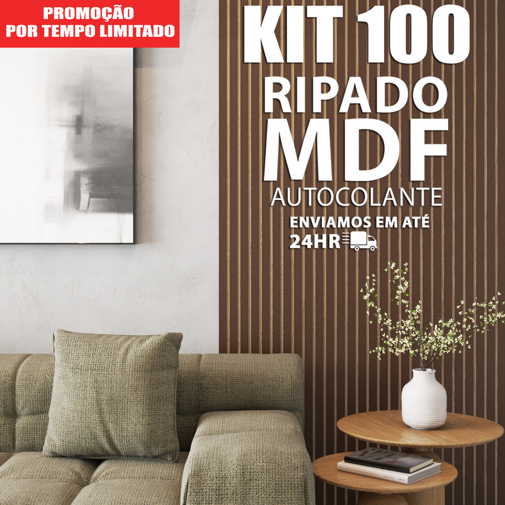 Painel Ripado MDF Premium Kit 100 Placas 45x11cm | Envio Full Imediato ...