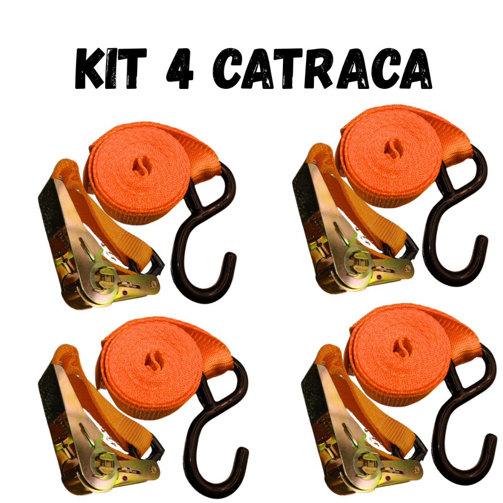 Kit 4 Catraca gancho aço 4000kg + Cinta Amarração 2.5m 25mm Carga moto ...