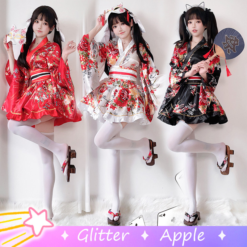 Red White Black Japanese Kimono For Woman Sexy Lolita Dress Summer ...