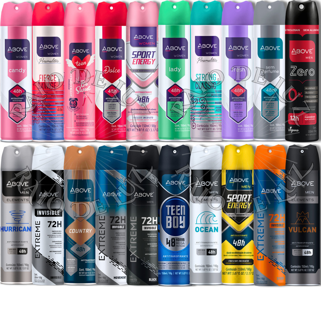 Kit 6 Desodorante Above Masculino e Feminino Aerosol 150ml Invisible ...