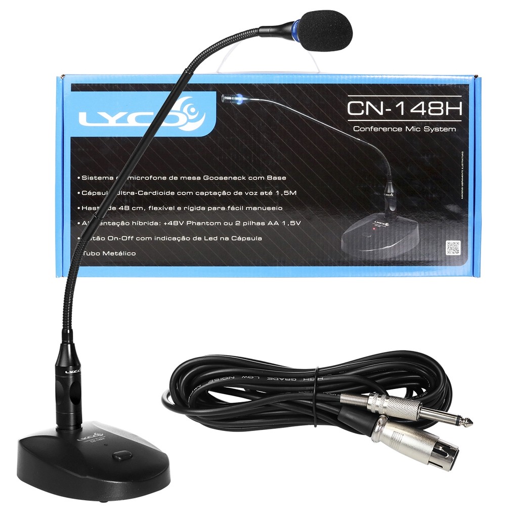 Microfone Lyco Gooseneck CN148H De Mesa Com Haste 48cm Profissional Com ...