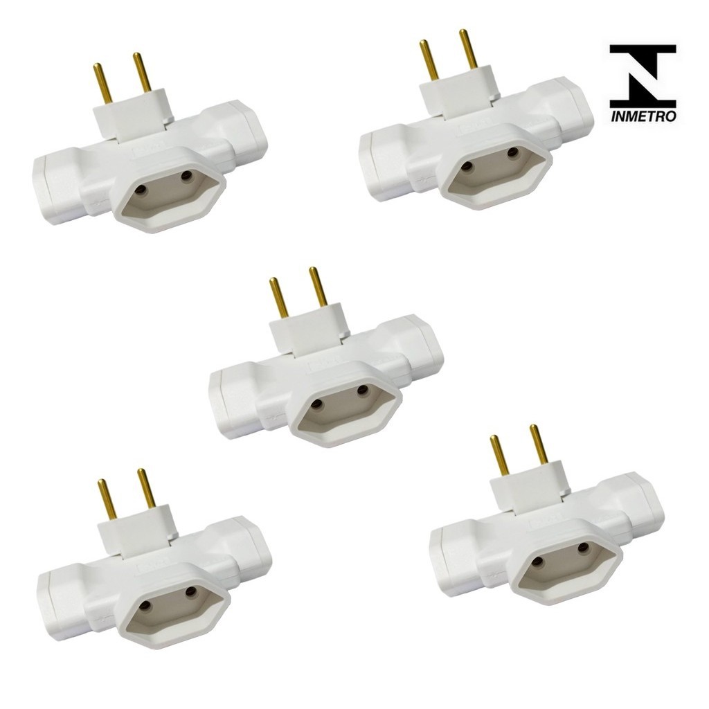Kit 5 Multiplicador De Tomada Benjamin 2 pino 3 Saídas Articulado Selo ...