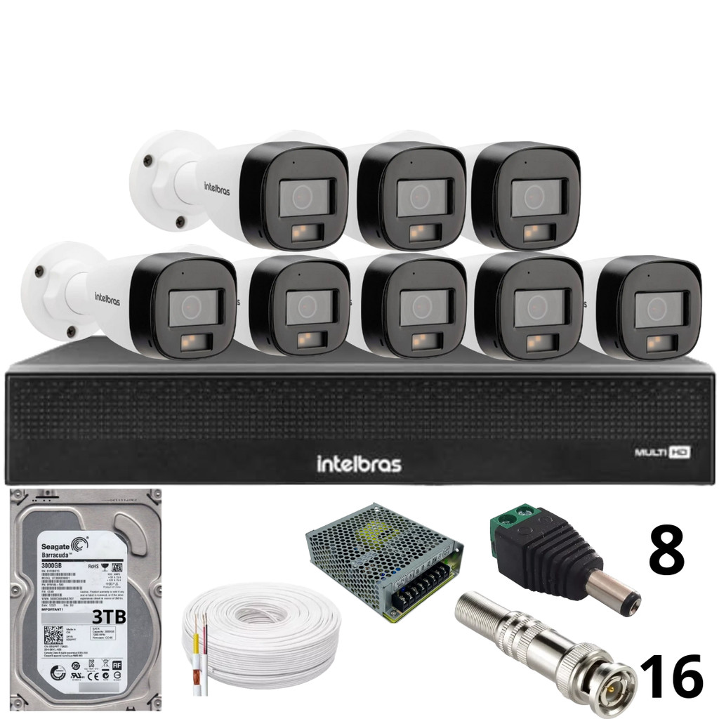 Kit 8 Câmeras Intelbras 3220b Full Color Com Áudio Dvr Mhdx 1116-c ...